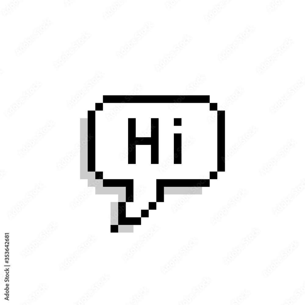 Pixel speech bubble saying Hi icon. Clipart image isolated on white ...