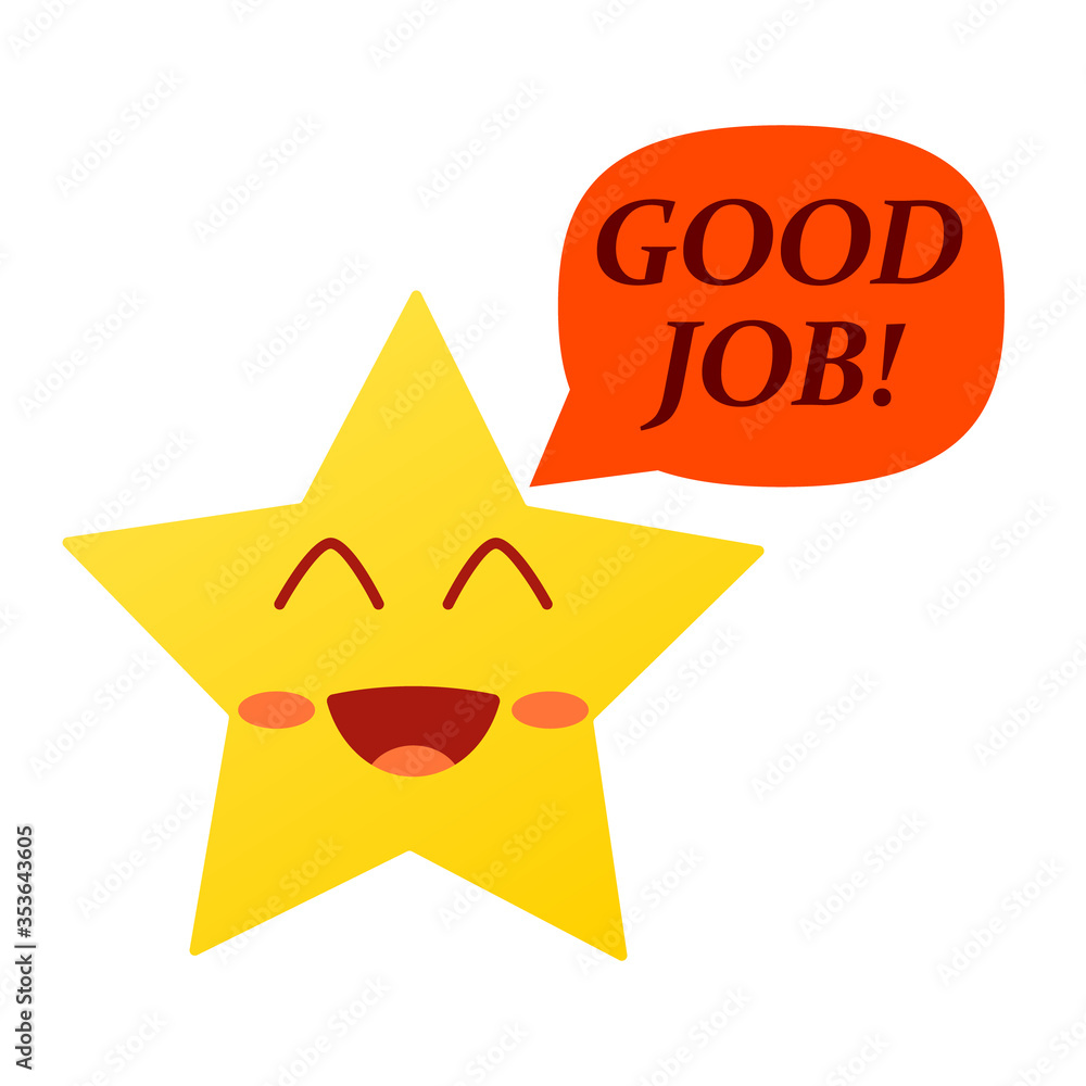 Happy emoji star with speech bubble good job icon. Clipart image ...