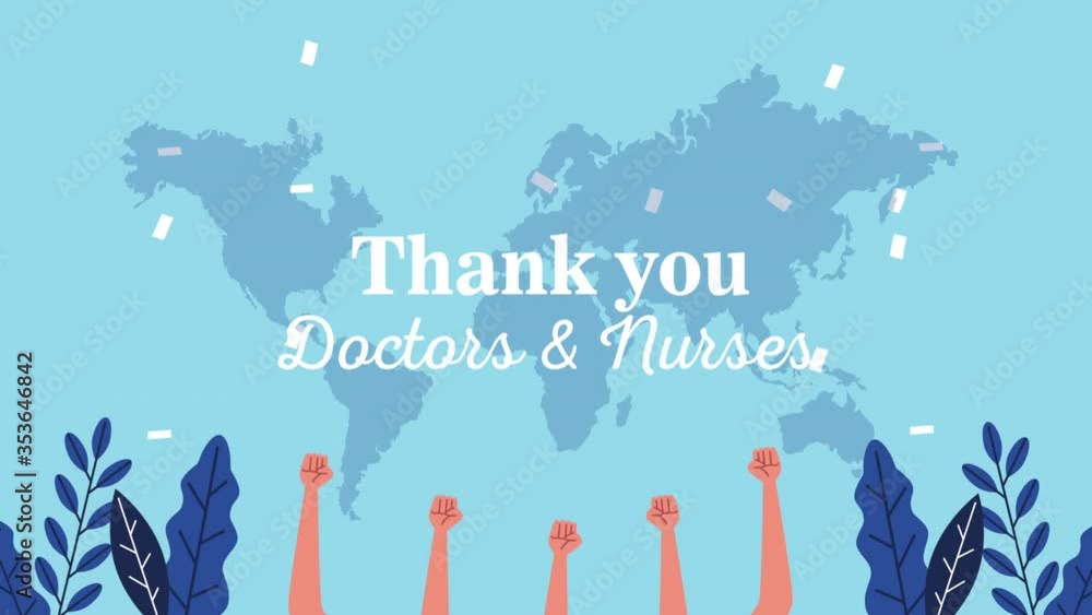 thank you doctors and nurses message lettering with hands up Stock 비디오 ...