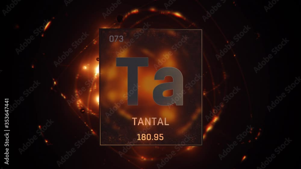 Tantalum as Element 73 of the Periodic Table. Seamlessly looping 3D ...