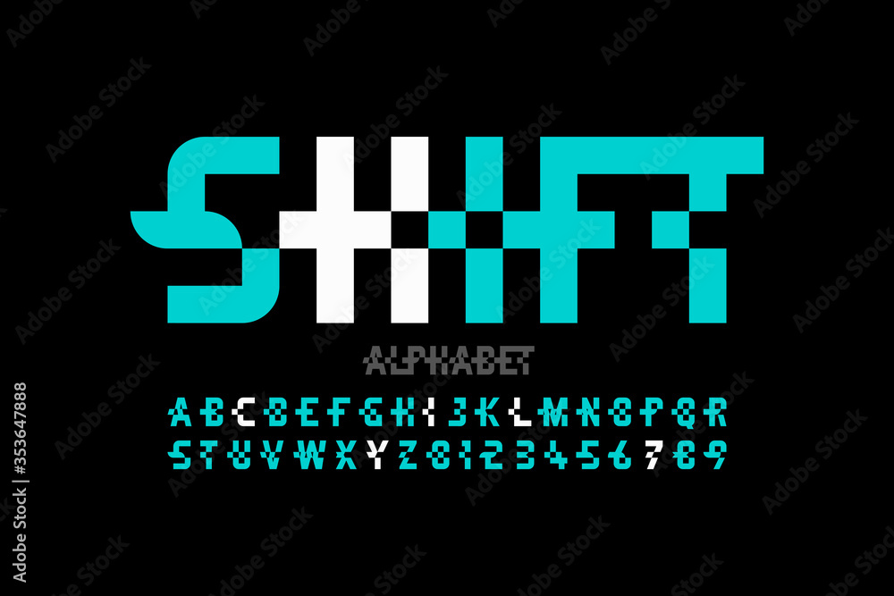 Shifted style modern font, alphabet letters and numbers Stock 벡터 ...