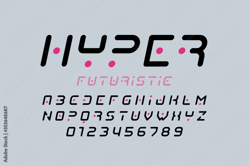 Futuristic style font, alphabet letters and numbers Stock Vector ...