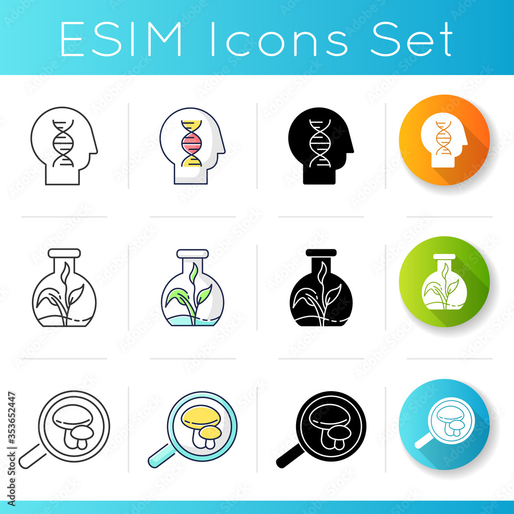 Modern sciences icons set. Formal and natural scientific disciplines ...