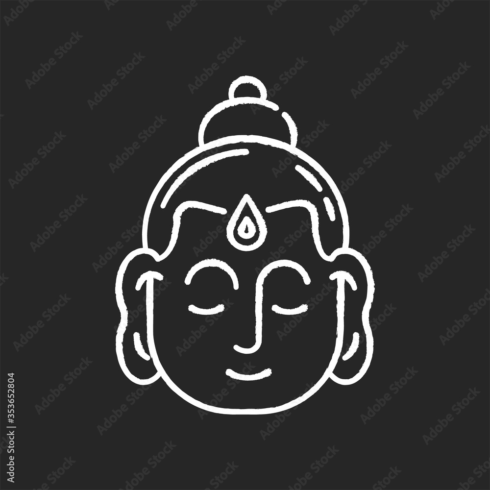 Gautama Buddha chalk white icon on black background. Indian philosopher ...