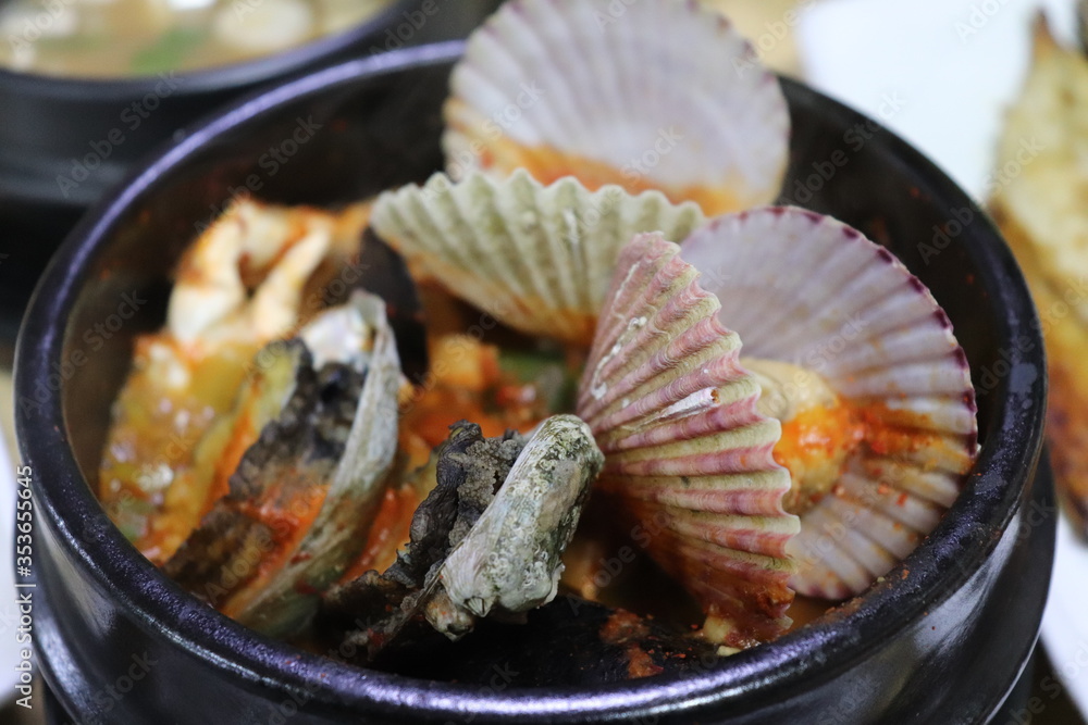 Shellfish Soup, a famous traditional food in Jeju Island, South Korea ...