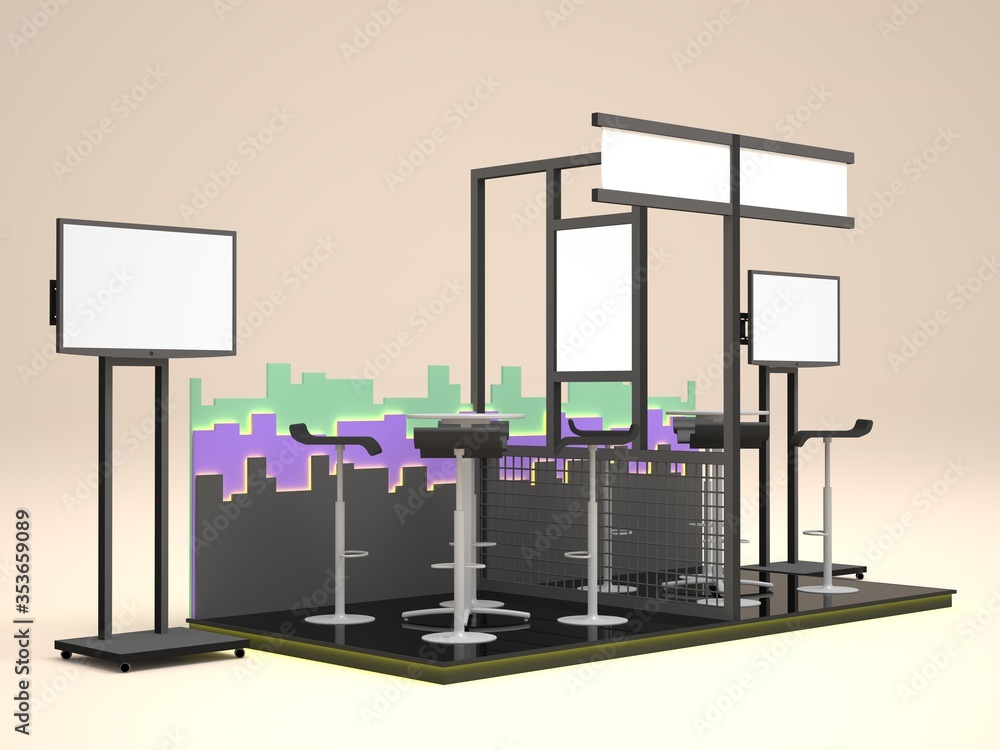 3d illustration stand booth 2x2 m with divider blank space poster ...