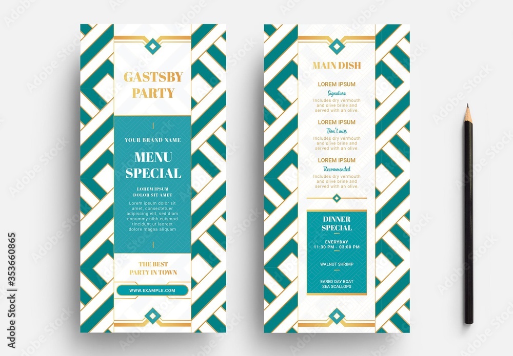 Modern Art Deco Rack Card Flyer Layout Stock Template | Adobe Stock