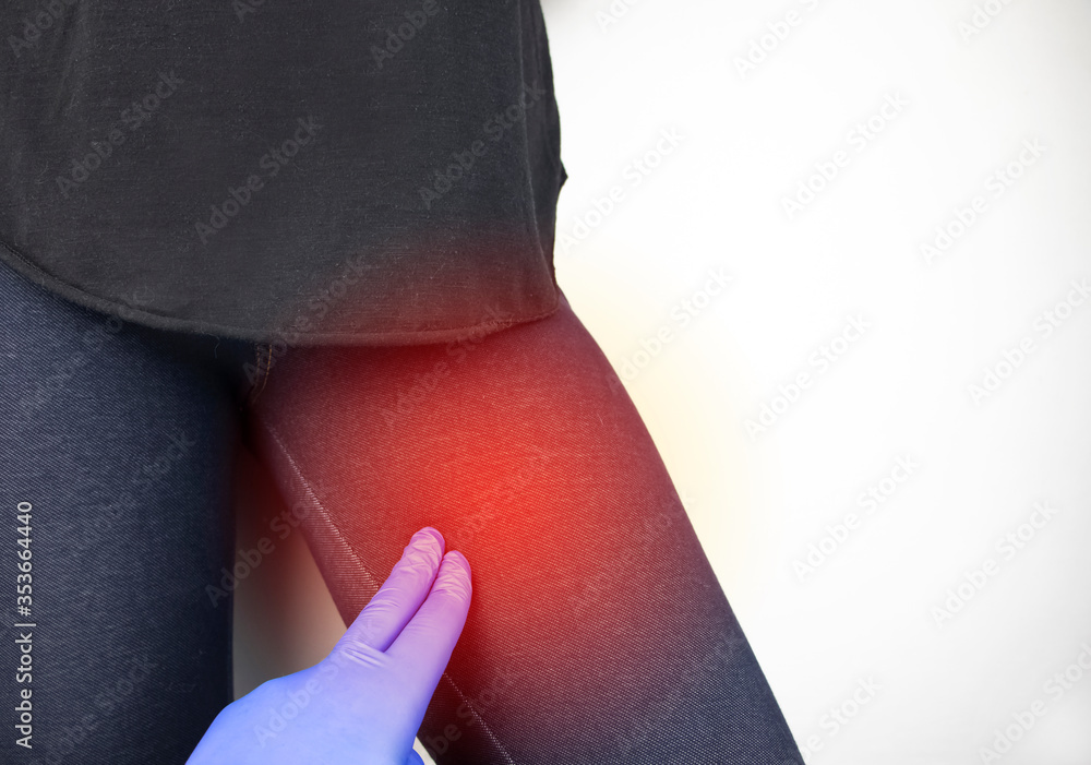 A woman suffers from pain in the inner thigh. The concept of treating a ...