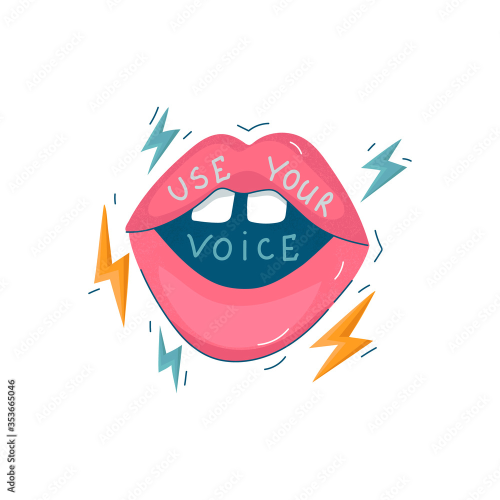 Feminist movement propaganda poster element. Use your voice. Glass ...