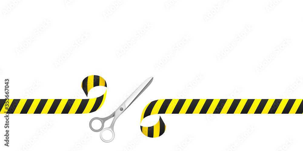 Vector illustration of scissors and safety tape they are isolated on a ...
