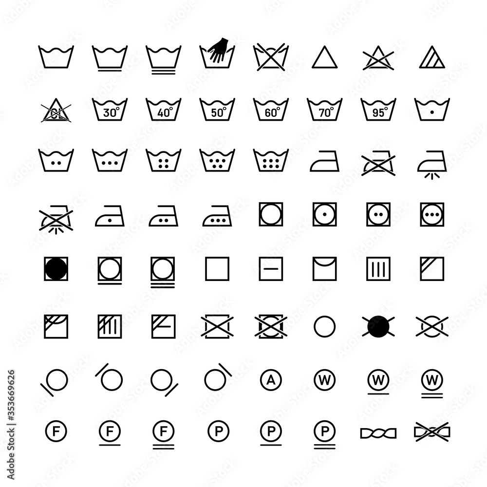 Laundry vector icons full collection set. Laundry symbols. Stock Vector ...