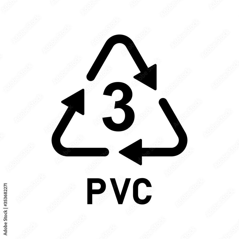 Plastic recycle symbol PVC 3 vector icon. Plastic recycling code PVC 3 ...