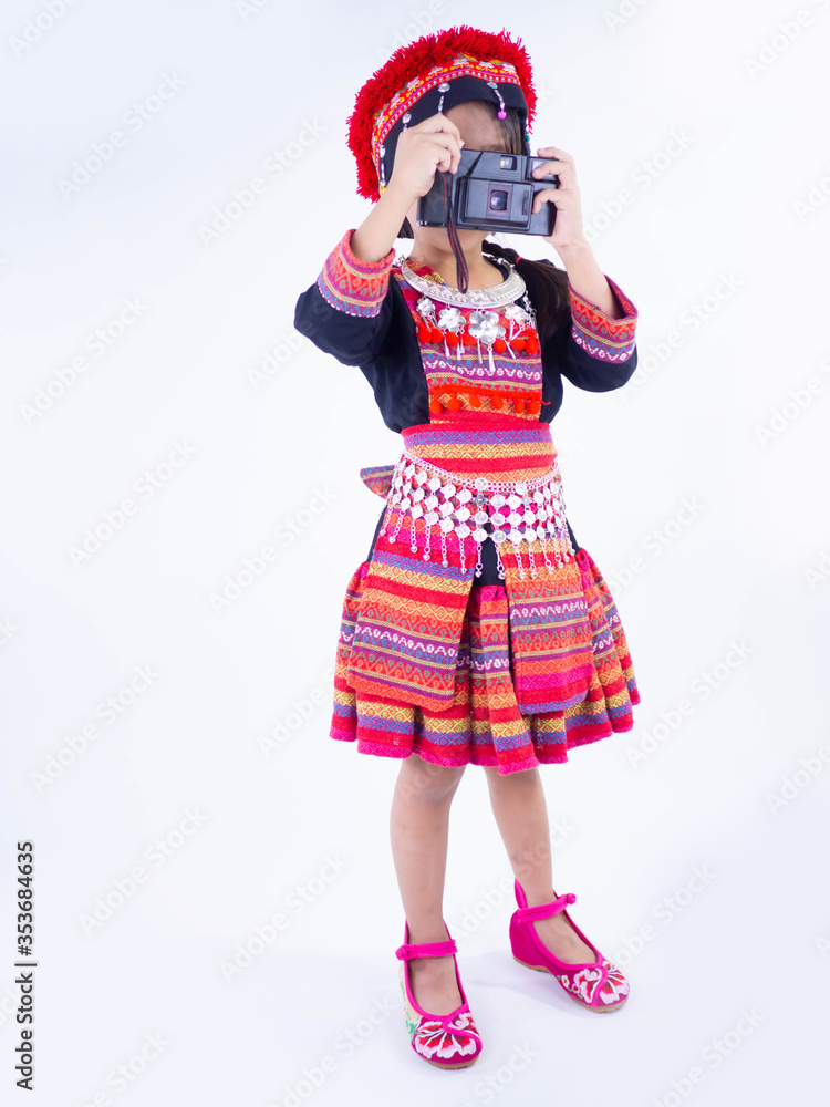 Hmong children little girls wearing traditional dress Taking pictures ...