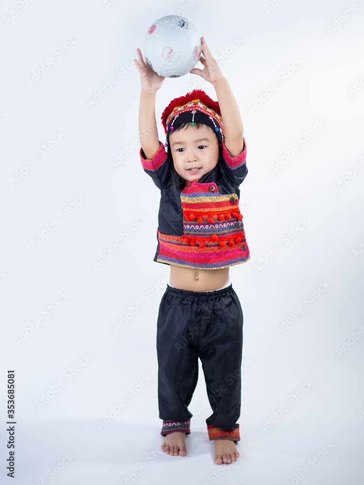 Hmong children little boy wearing traditional dress on white background ...
