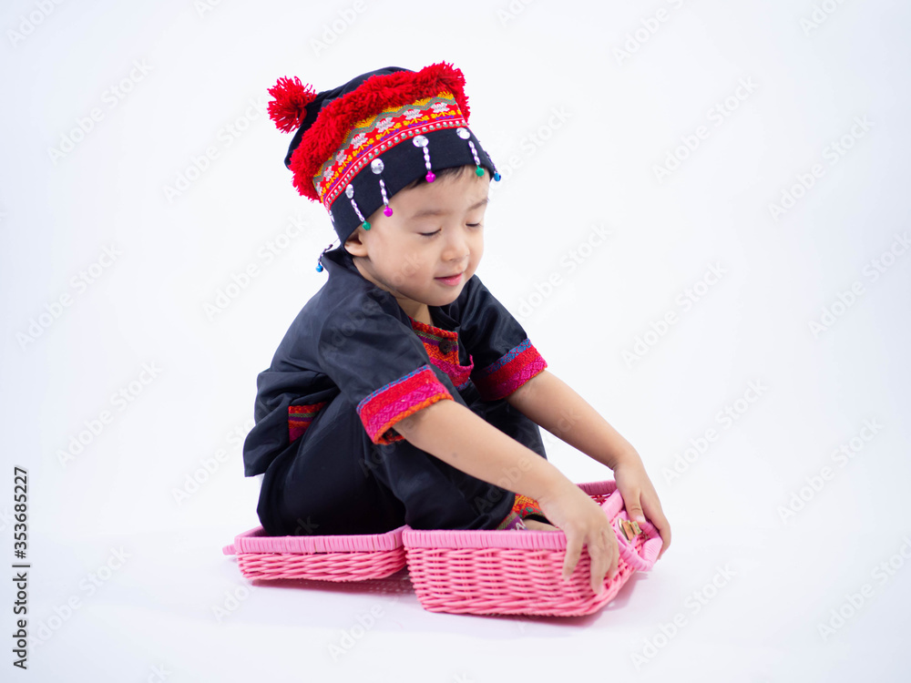 Hmong children little boy wearing traditional dress on white background ...