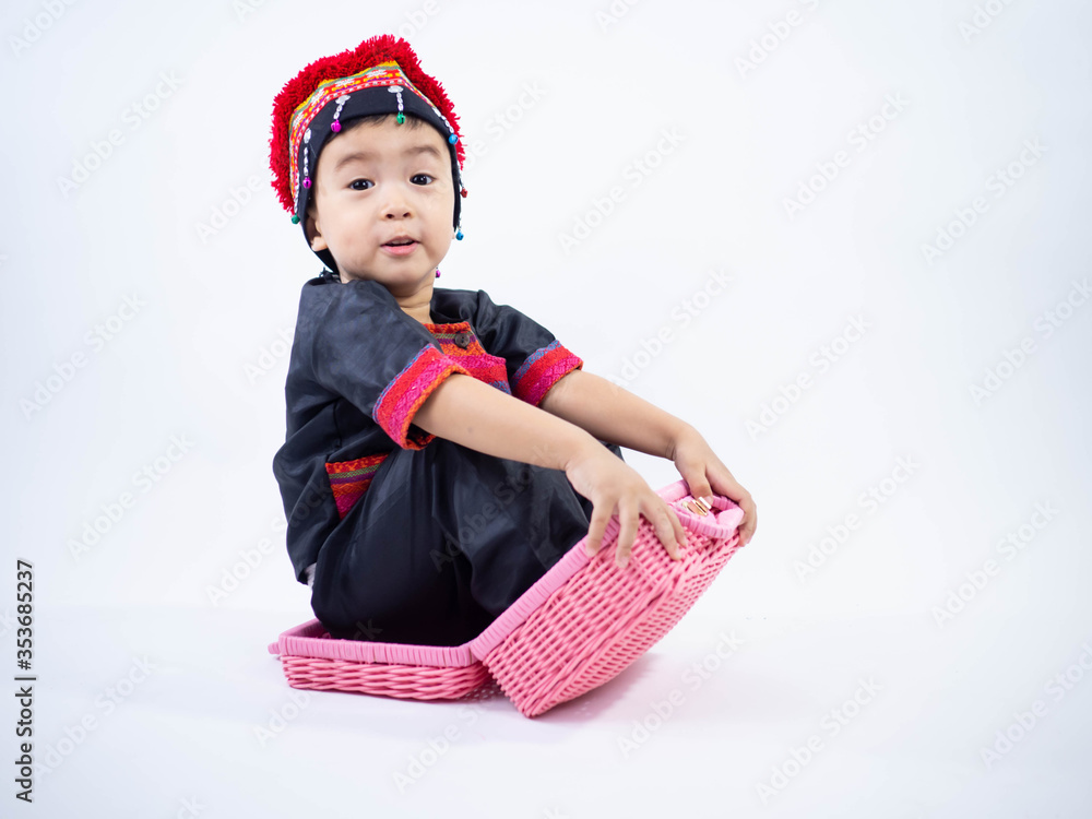 Hmong children little boy wearing traditional dress on white background ...