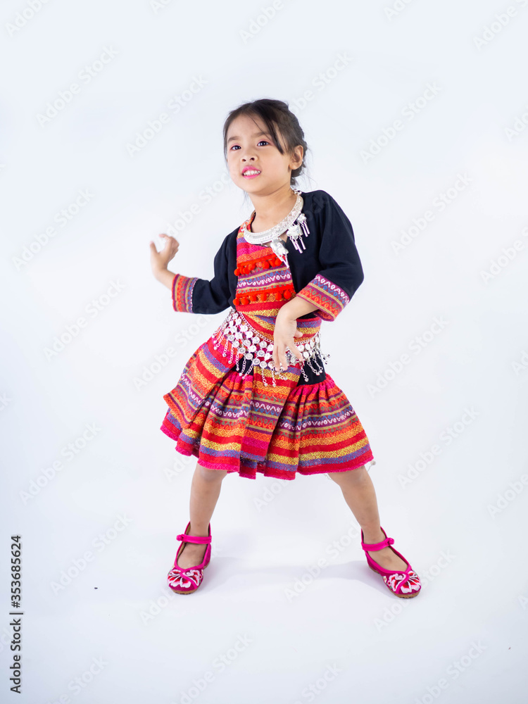Hmong children little girls wearing traditional dress Dancing on white ...