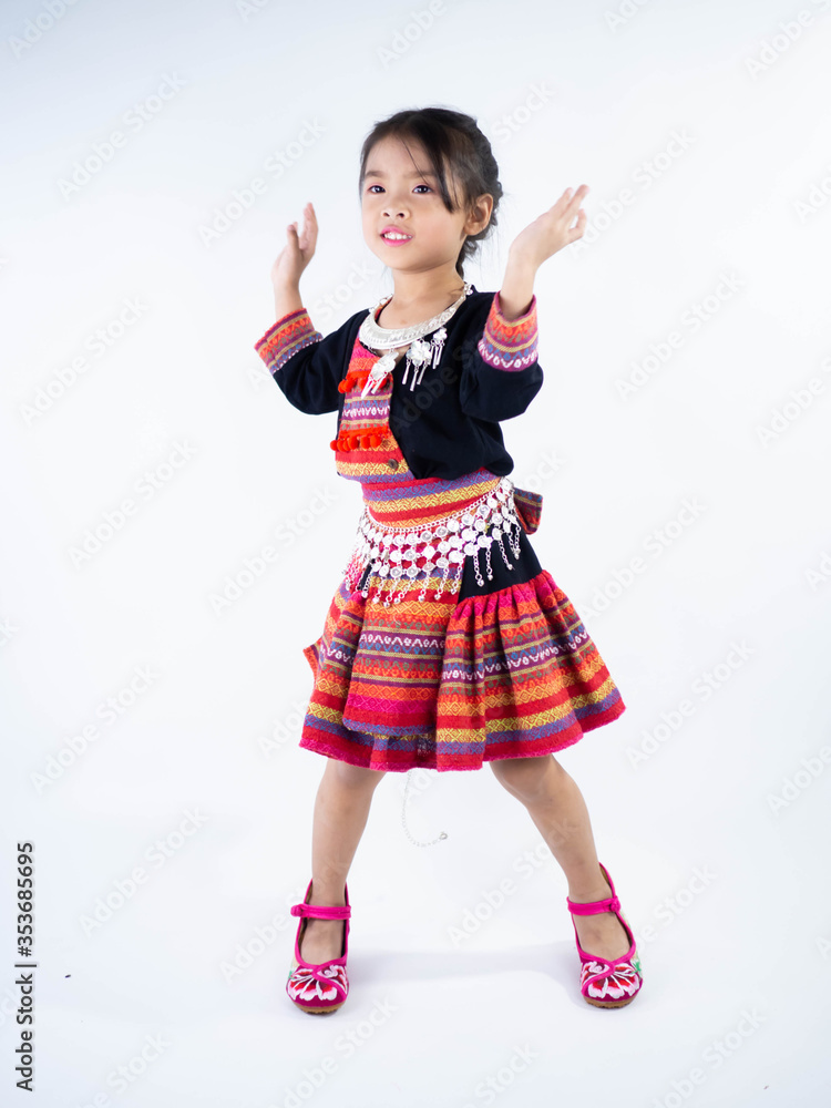 Hmong children little girls wearing traditional dress Dancing on white ...