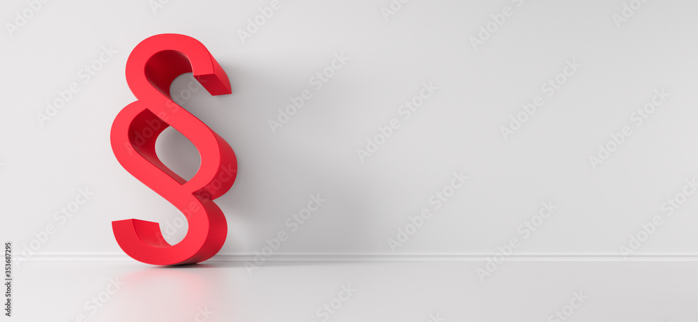 Red Paragraph Symbol leaning against white Wall with Copy Space Stock ...