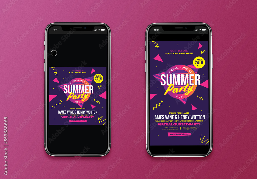 Virtual Concert Summer Party Social Media Layout Stock Template | Adobe ...