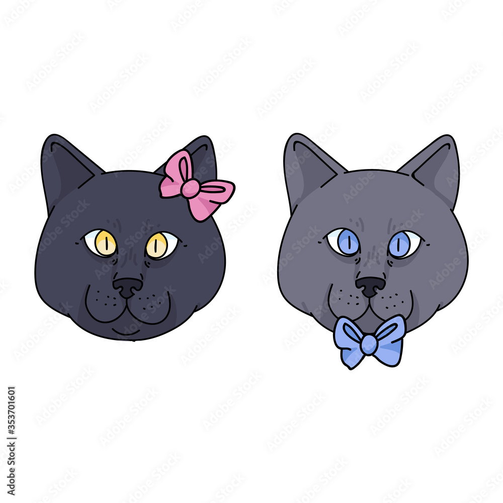 Cute cartoon British Shorthair face boy and girl cat vector clipart ...