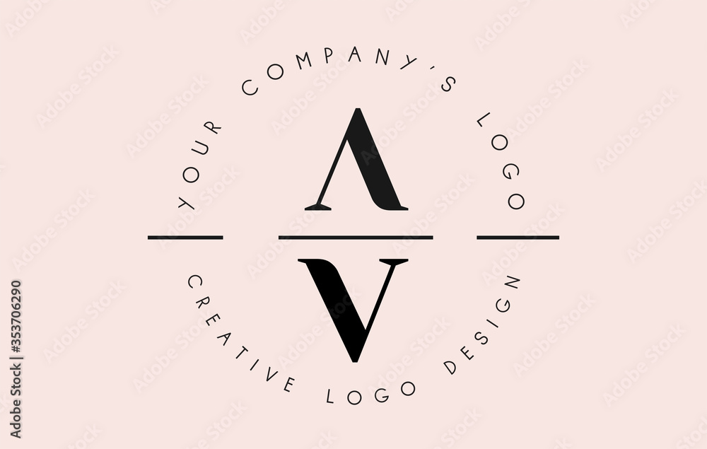Letters AV A V Logo set as a stamp or personal signature. Simple AV ...