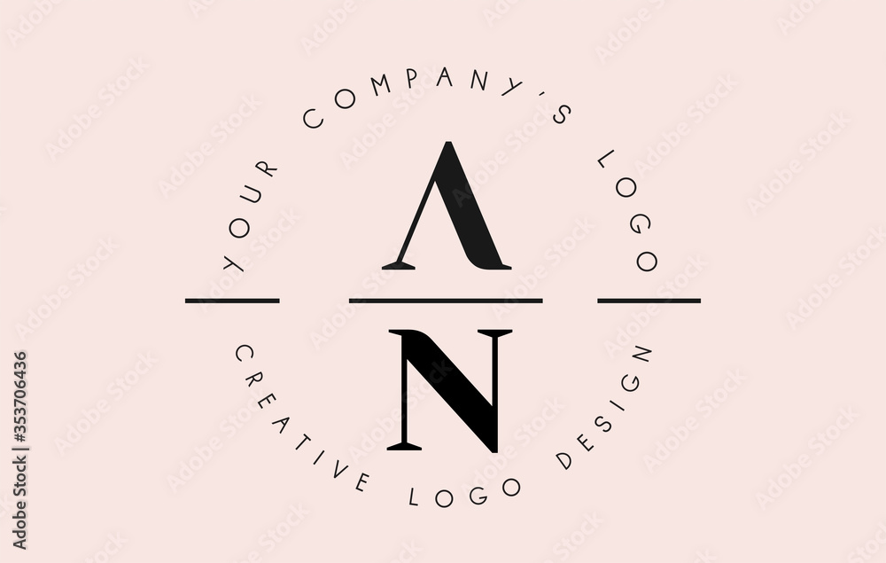 Letters AN A N Logo set as a stamp or personal signature. Simple AN ...
