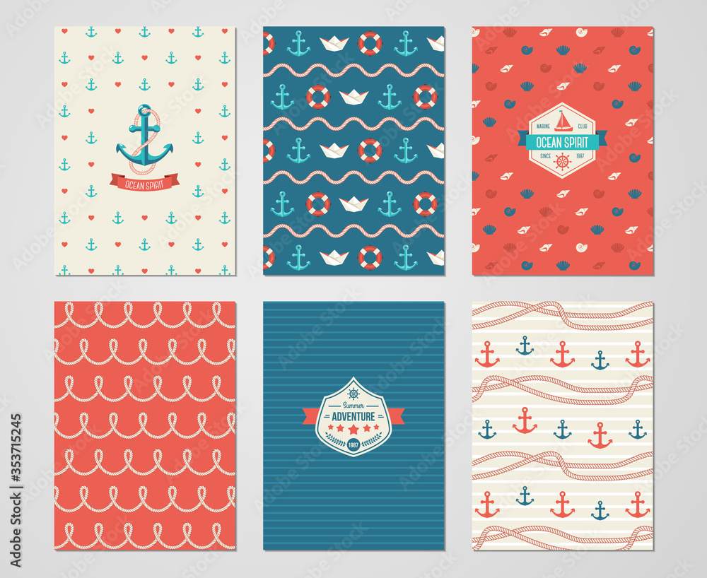 Set of Nautical and Marine Banners and Flyers. Card Template with Sea ...