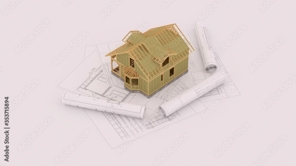 The 3d animation of a insulated frame house under construction. 3D ...