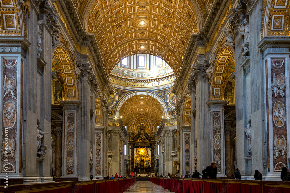 Vatican, Rome, Italy - January, 7, 2020. Interior of the Saint Peter ...
