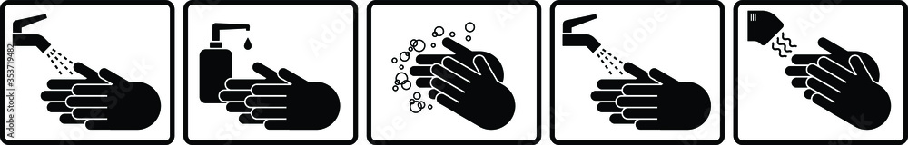 Instruction diagram: 5 hand washing steps with liquid detergent. Stock ...