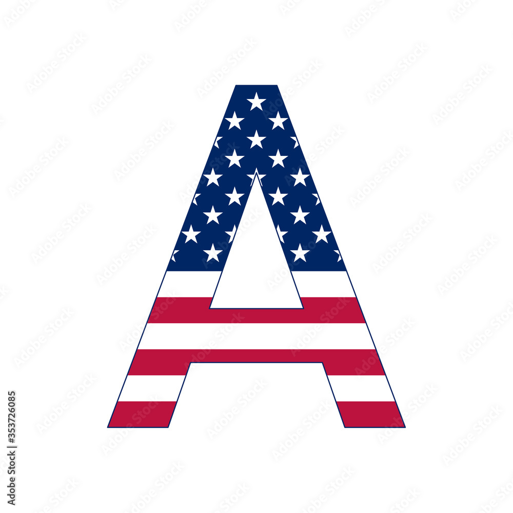 Letter A with stars and stripes. American flag lettering font. Vector ...