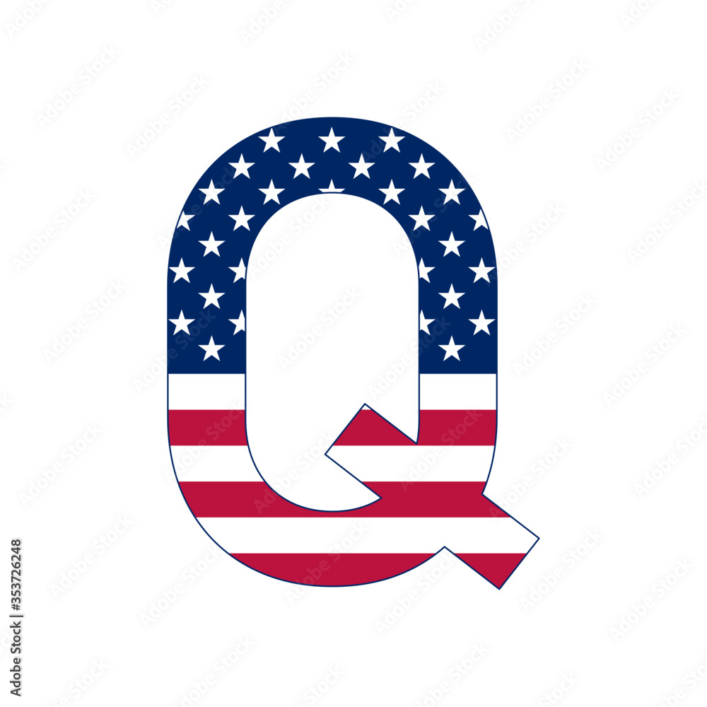 Letter Q with stars and stripes. American flag lettering font. Vector ...