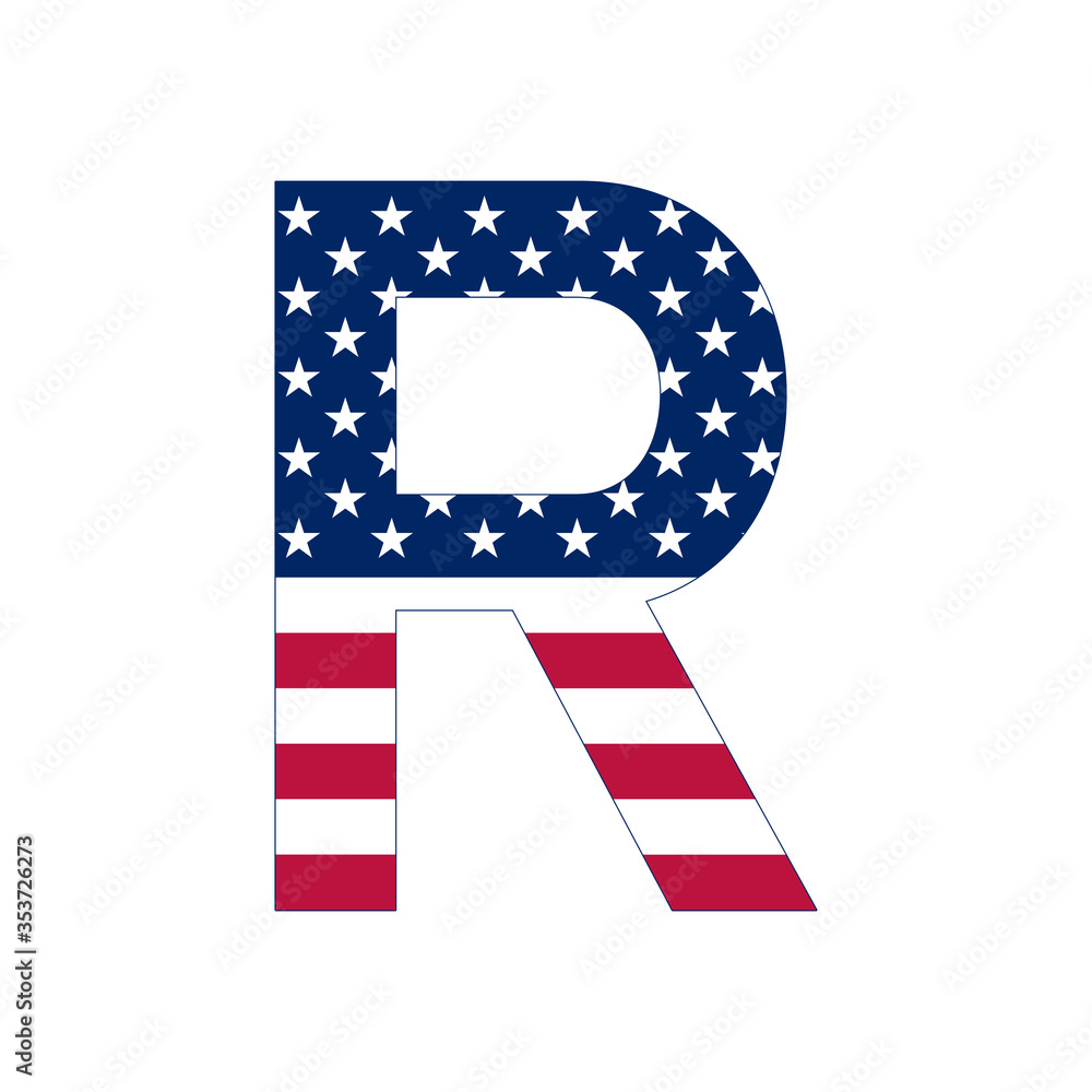 Letter R with stars and stripes. American flag lettering font. Vector ...