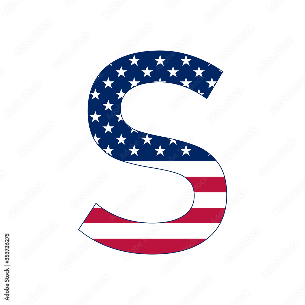 Letter S with stars and stripes. American flag lettering font. Vector ...
