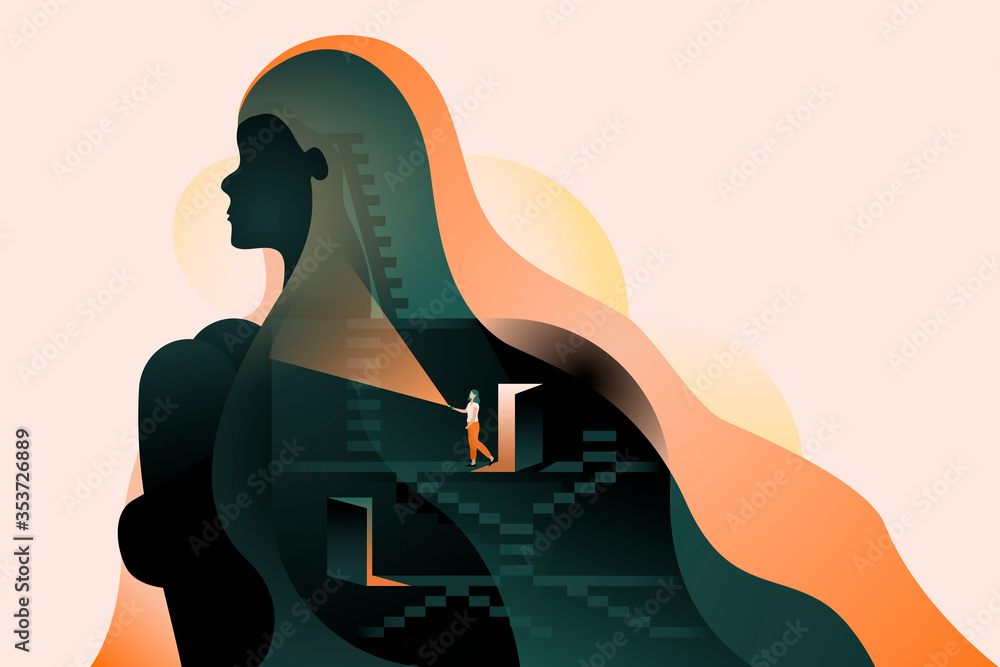 Concept illustration about introspection and self-examination. Abstract ...