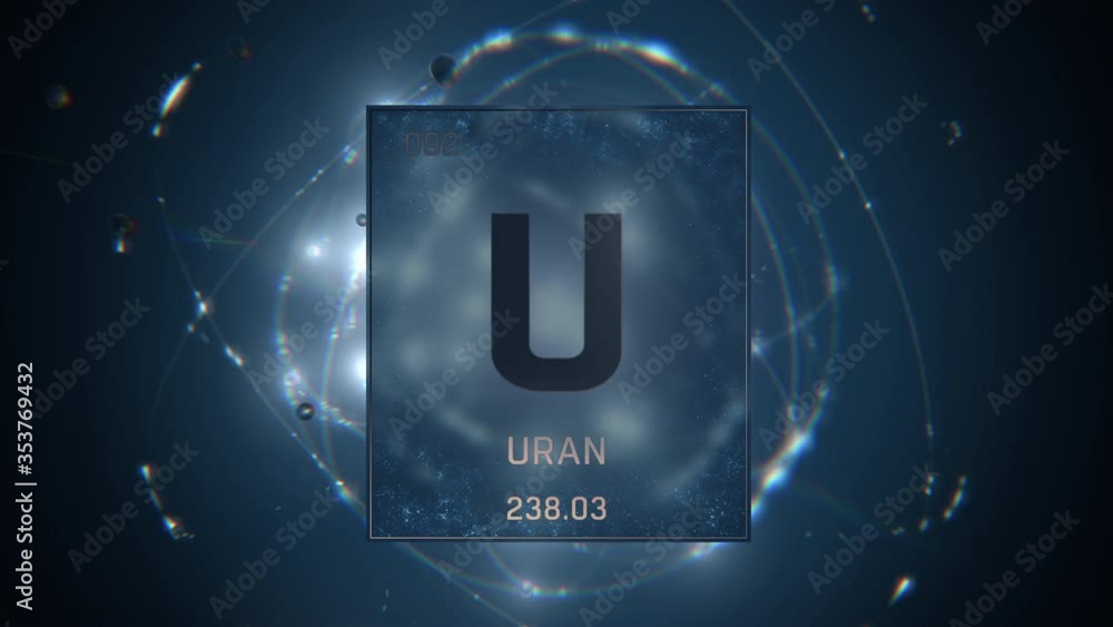 Uranium as Element 92 of the Periodic Table. Seamlessly looping 3D ...