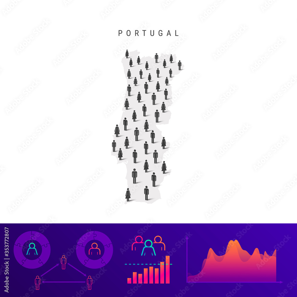 Portuguese people icon map. Detailed vector silhouette. Mixed crowd of ...