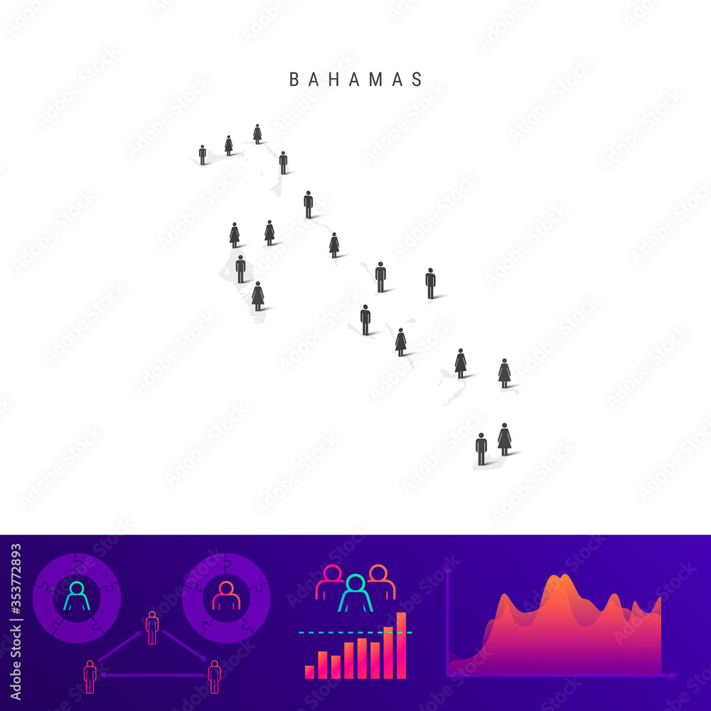 Bahamian people icon map. Detailed vector silhouette. Mixed crowd of ...