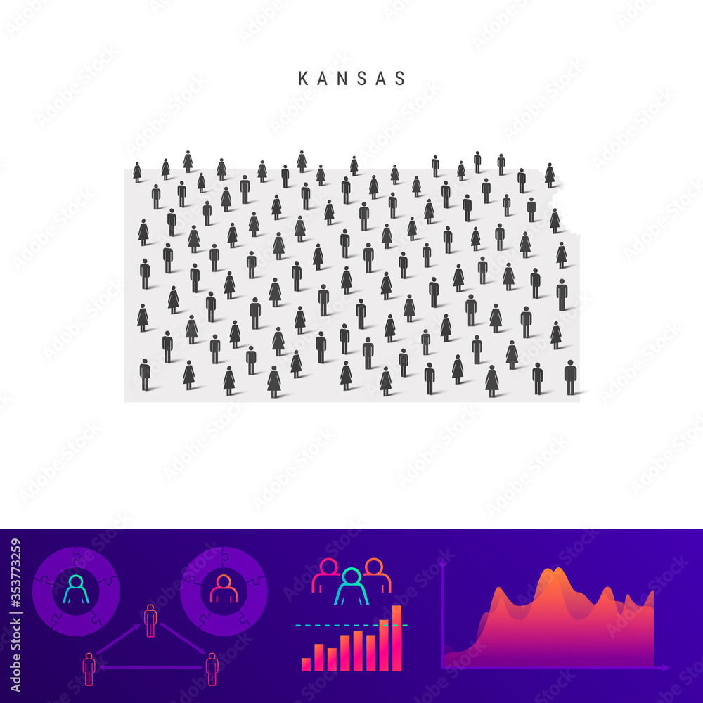 Kansas people map. Detailed vector silhouette. Mixed crowd of men and ...