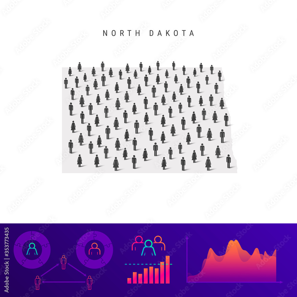 North Dakota people map. Detailed vector silhouette. Mixed crowd of men ...