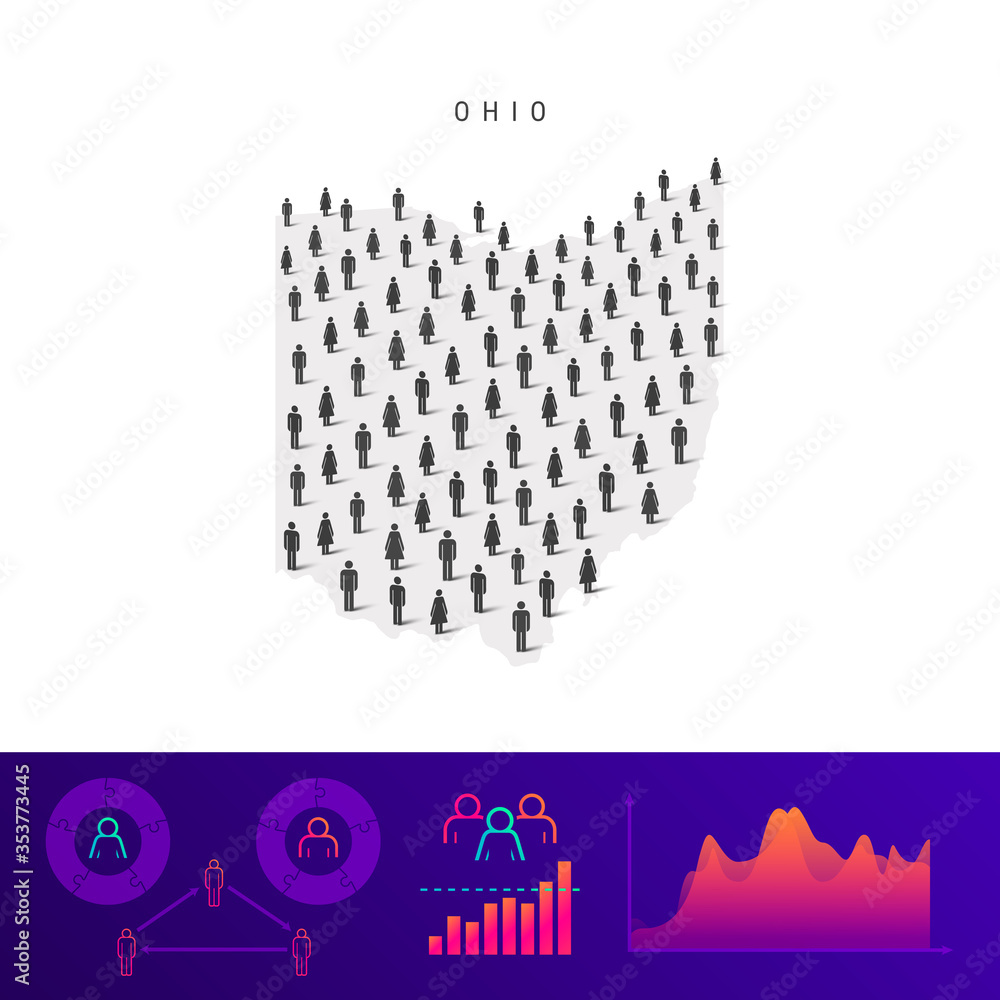 Ohio people map. Detailed vector silhouette. Mixed crowd of men and ...