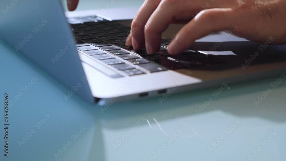Extreme close-up human hands on keyboard 4K. Businessman hands type on ...