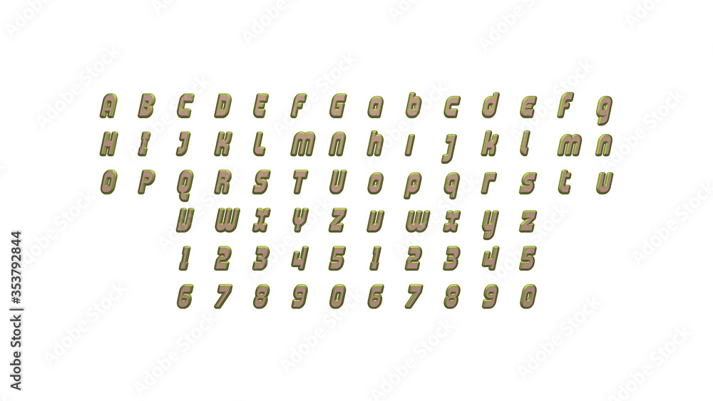 Full set of English letters in 3D illustrations separated to two sides ...