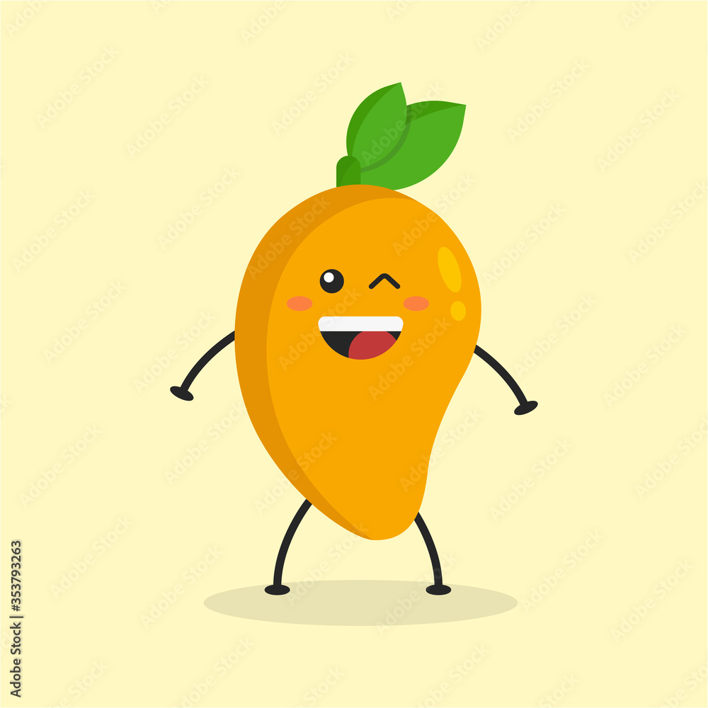 Cute Flat Cartoon Mango Illustration. Vector illustration of cute mango ...