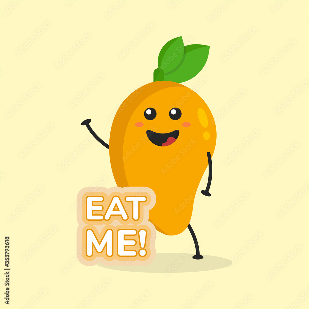 Cute Flat Cartoon Mango Illustration. Vector illustration of cute mango ...
