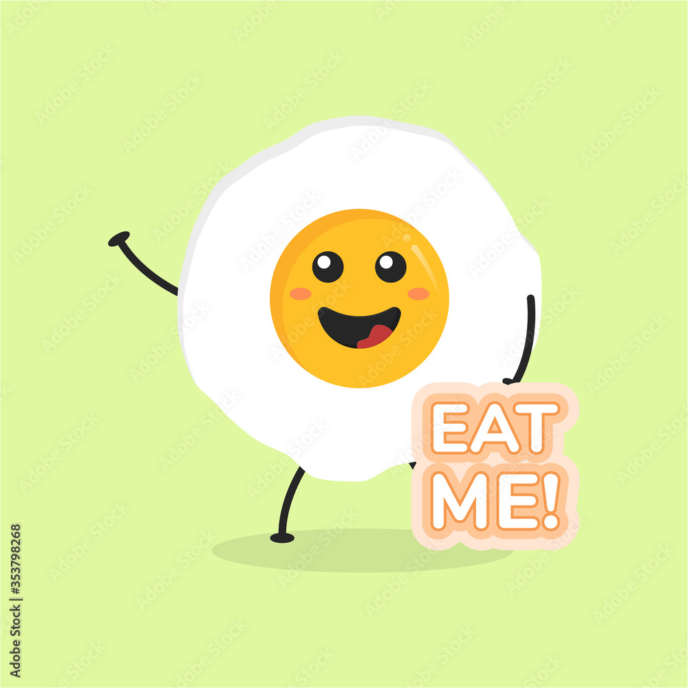 Cute Flat Cartoon Fried Egg Illustration. Vector illustration of cute ...