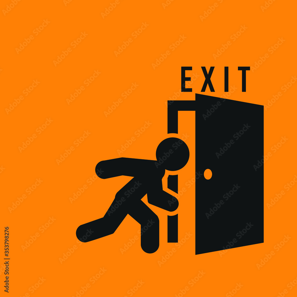 emergency exit door vector. direction arrow sign. safety illustration ...