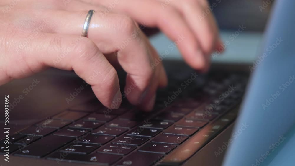 Extreme close-up human hands on keyboard 4K. Businessman hands type on ...