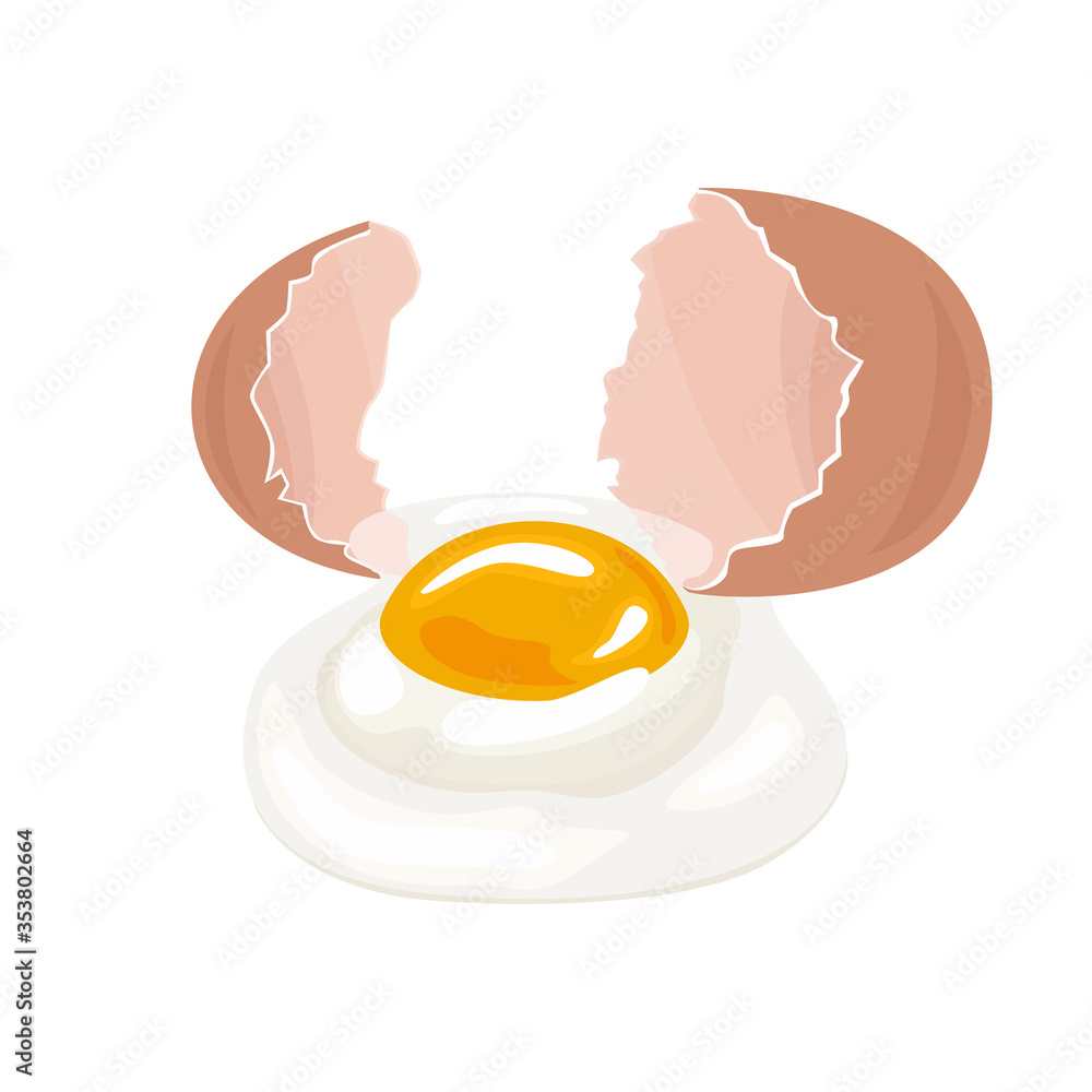 Broken egg isolated on a white background. Vector illustration in ...